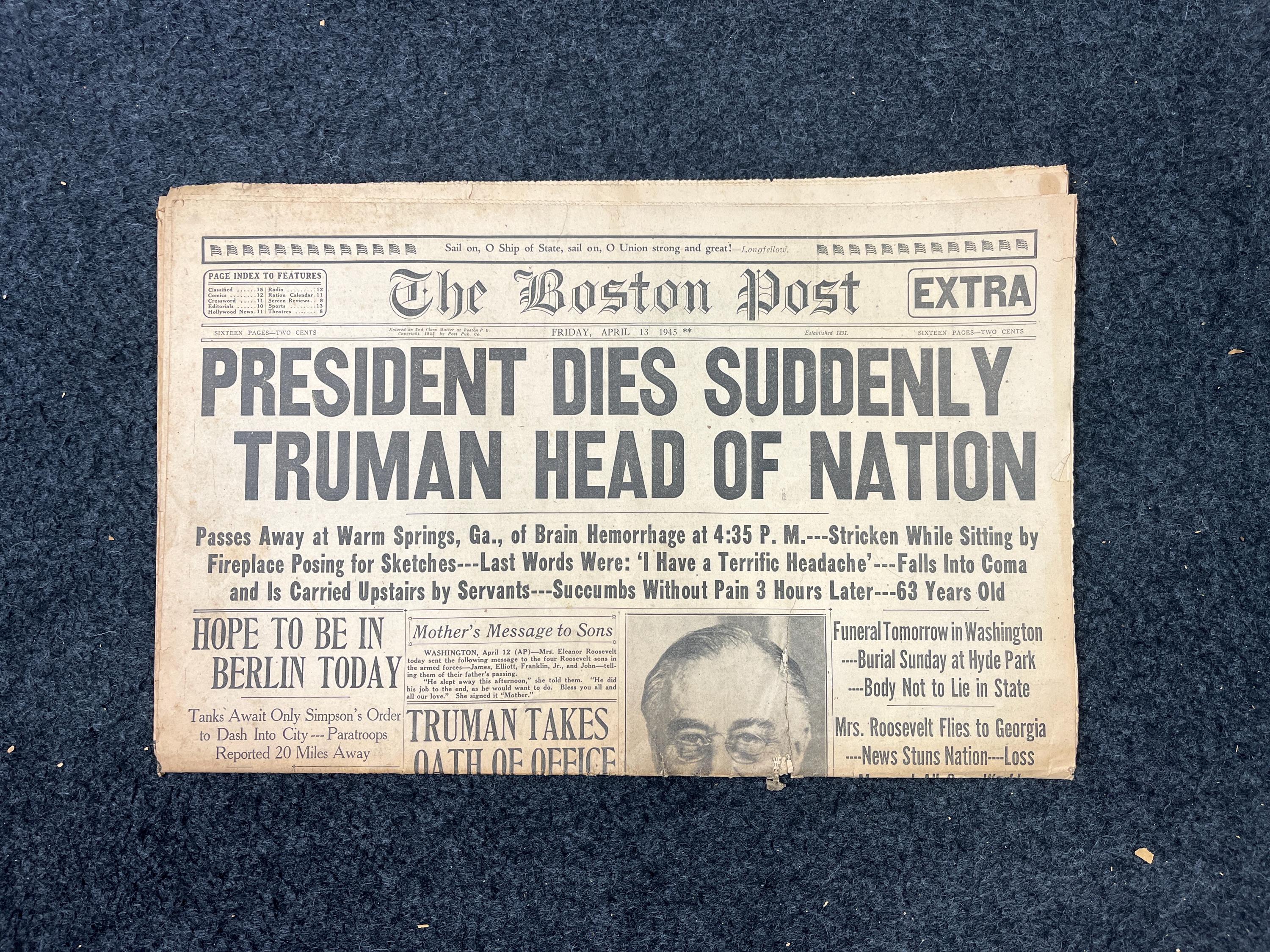 1945 WW2 FDR Death - World War 2 History- Death of President Roosevelt ...