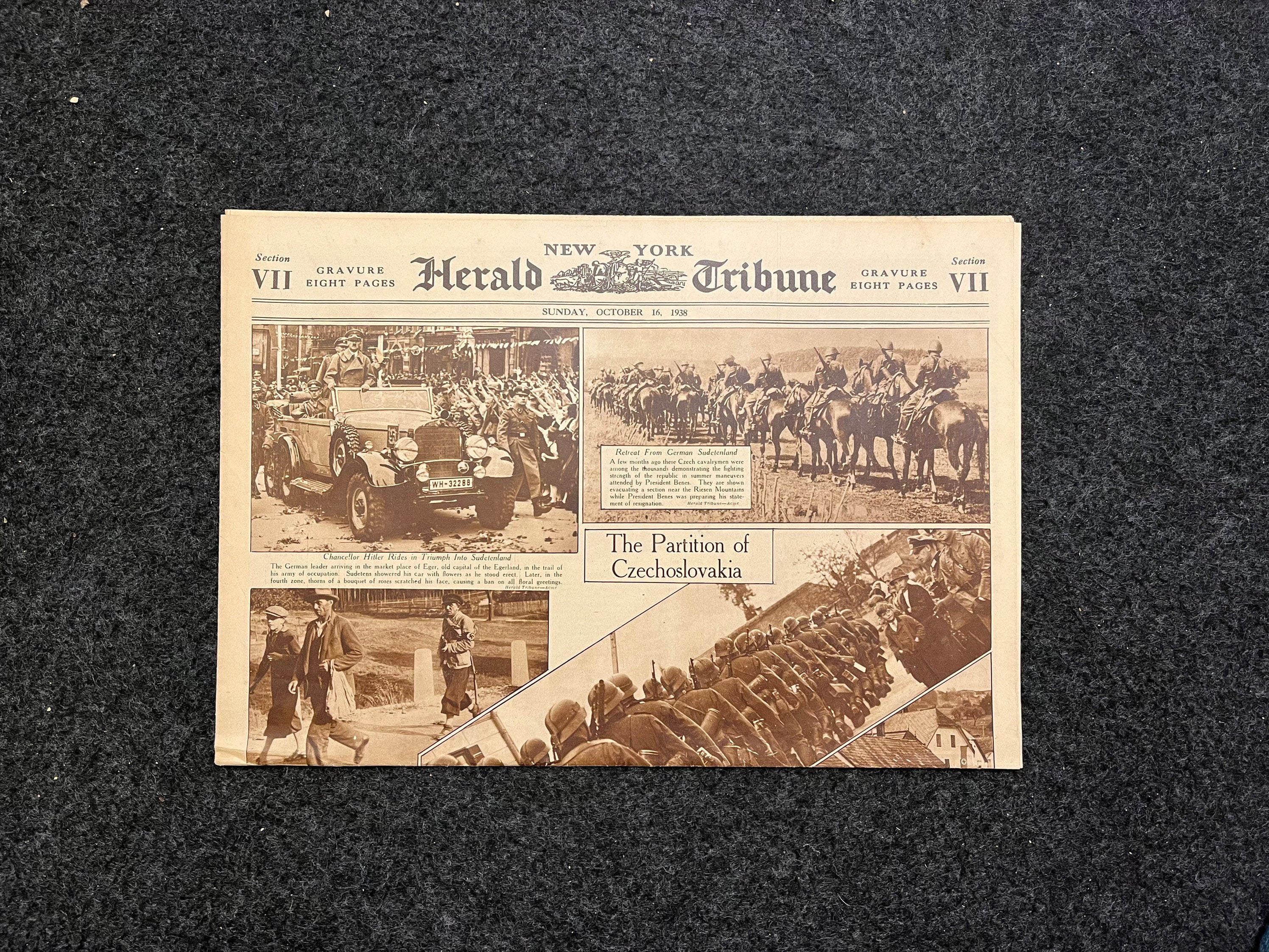 Original 1938 WW2 Newspaper Section - Partition of Czechoslovakia by G ...