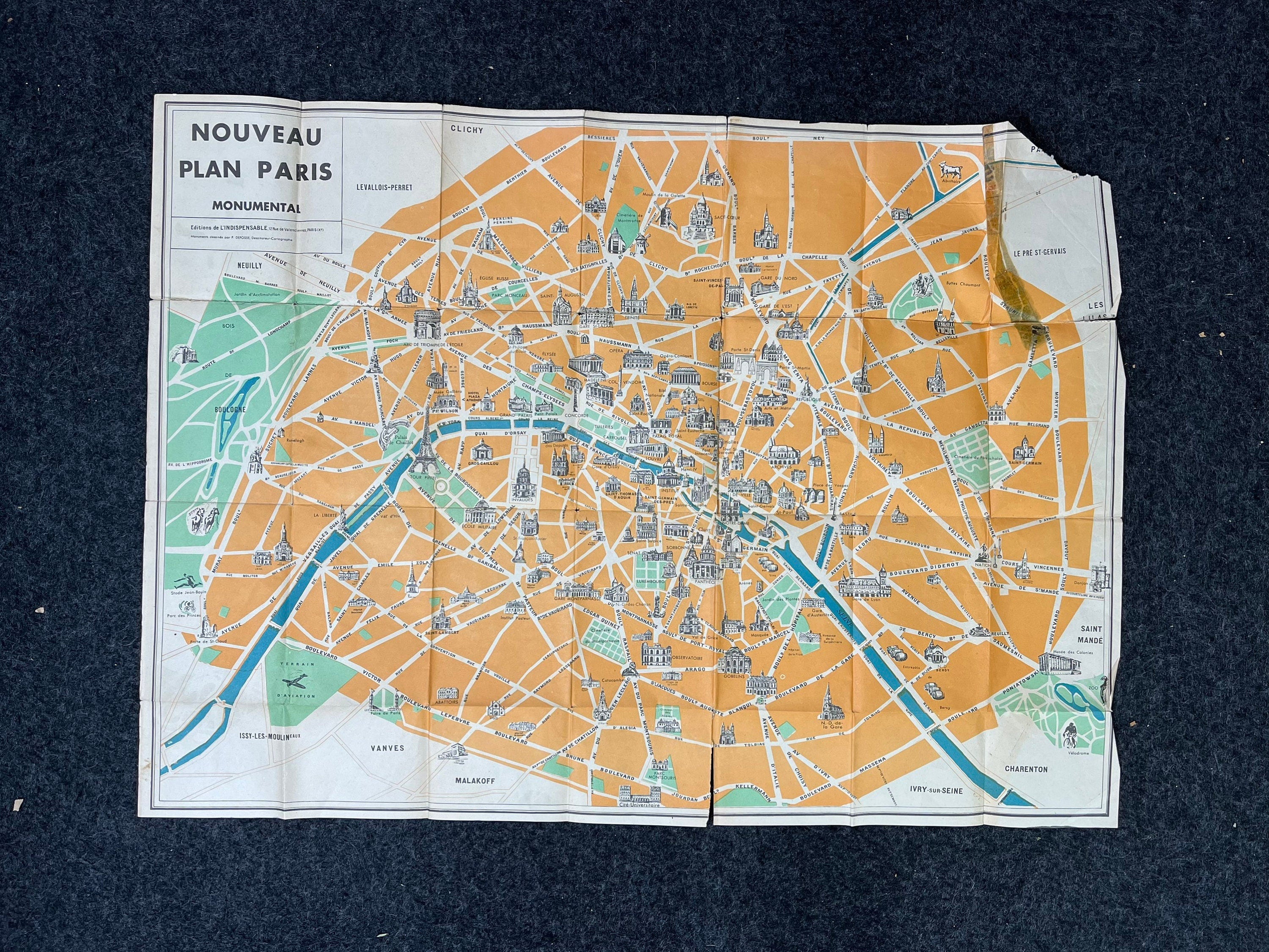 Original 1929 Paris Map - Paresian Map of France - Vintage Paris Art D ...