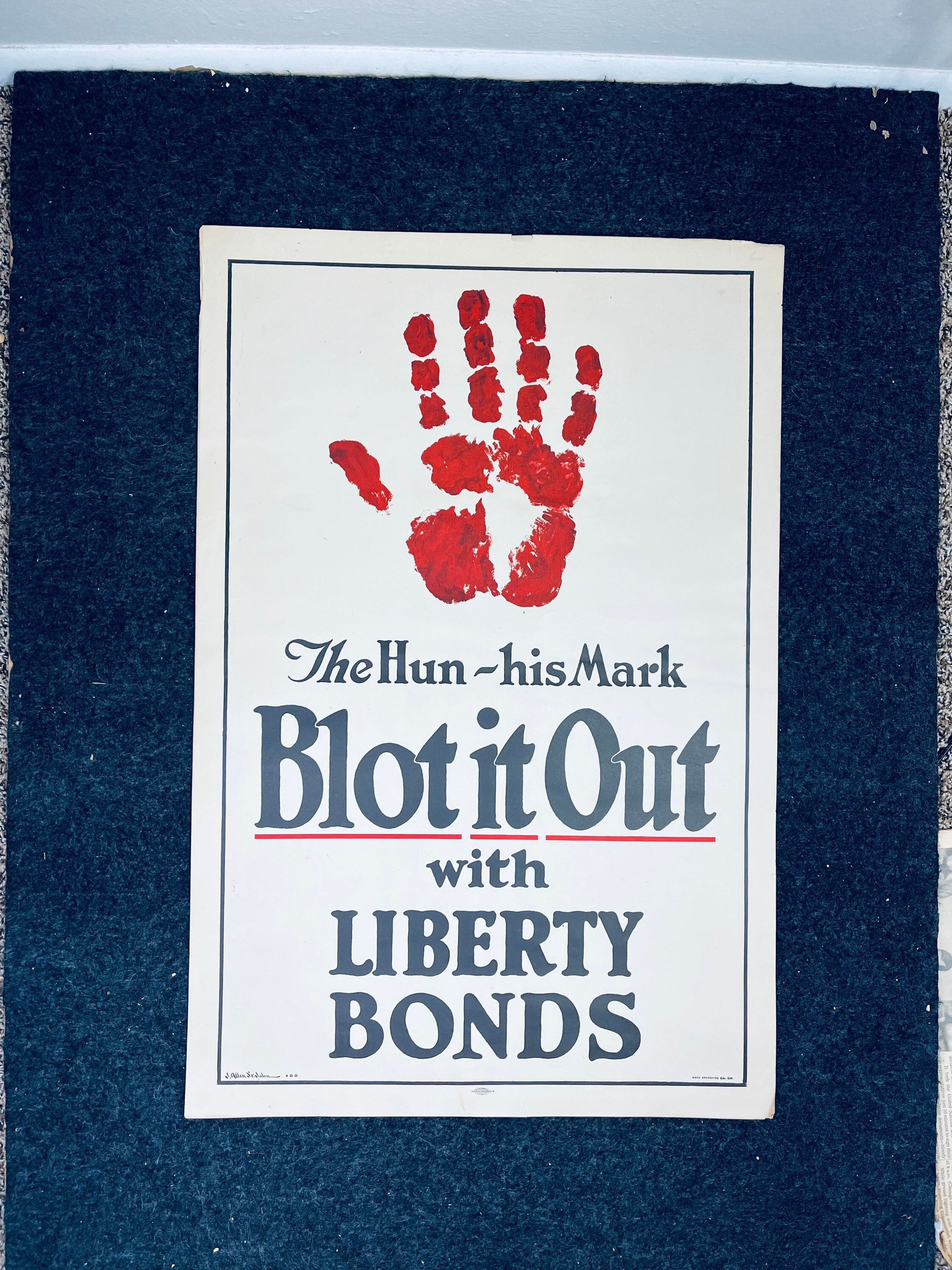 Original WW1 His Mark Bloodied Hand Liberty Bonds Poster - 1917 World ...