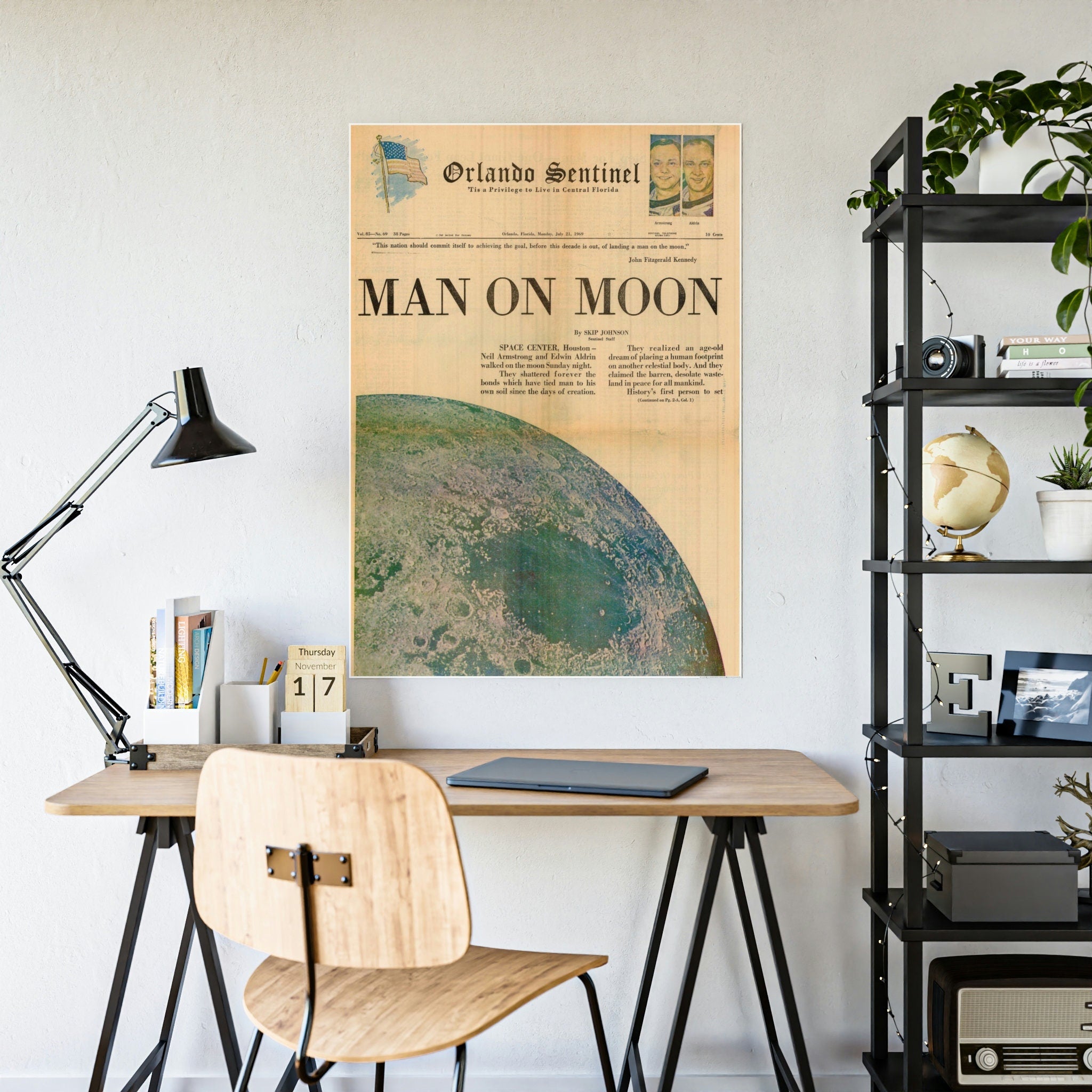 Moon Landing Poster of Vintage Newspaper, NASA Apollo 11 Program Moonw ...