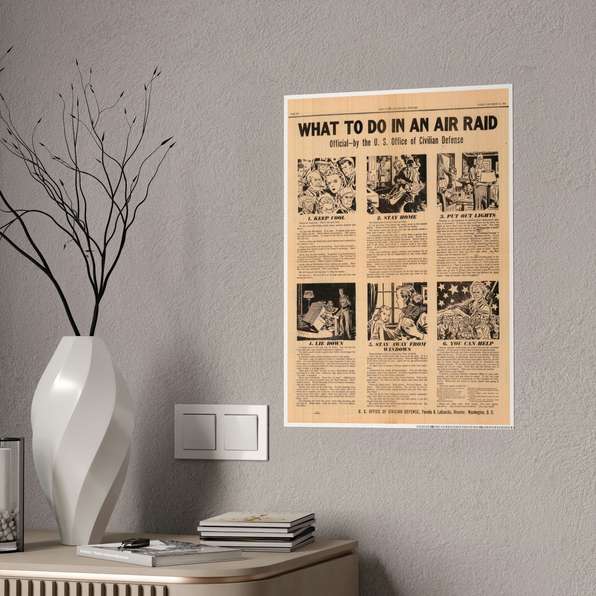 1941 WW2 Air Raid Poster, WW2 Memorabilia, US Army Decor, Newspaper Re ...