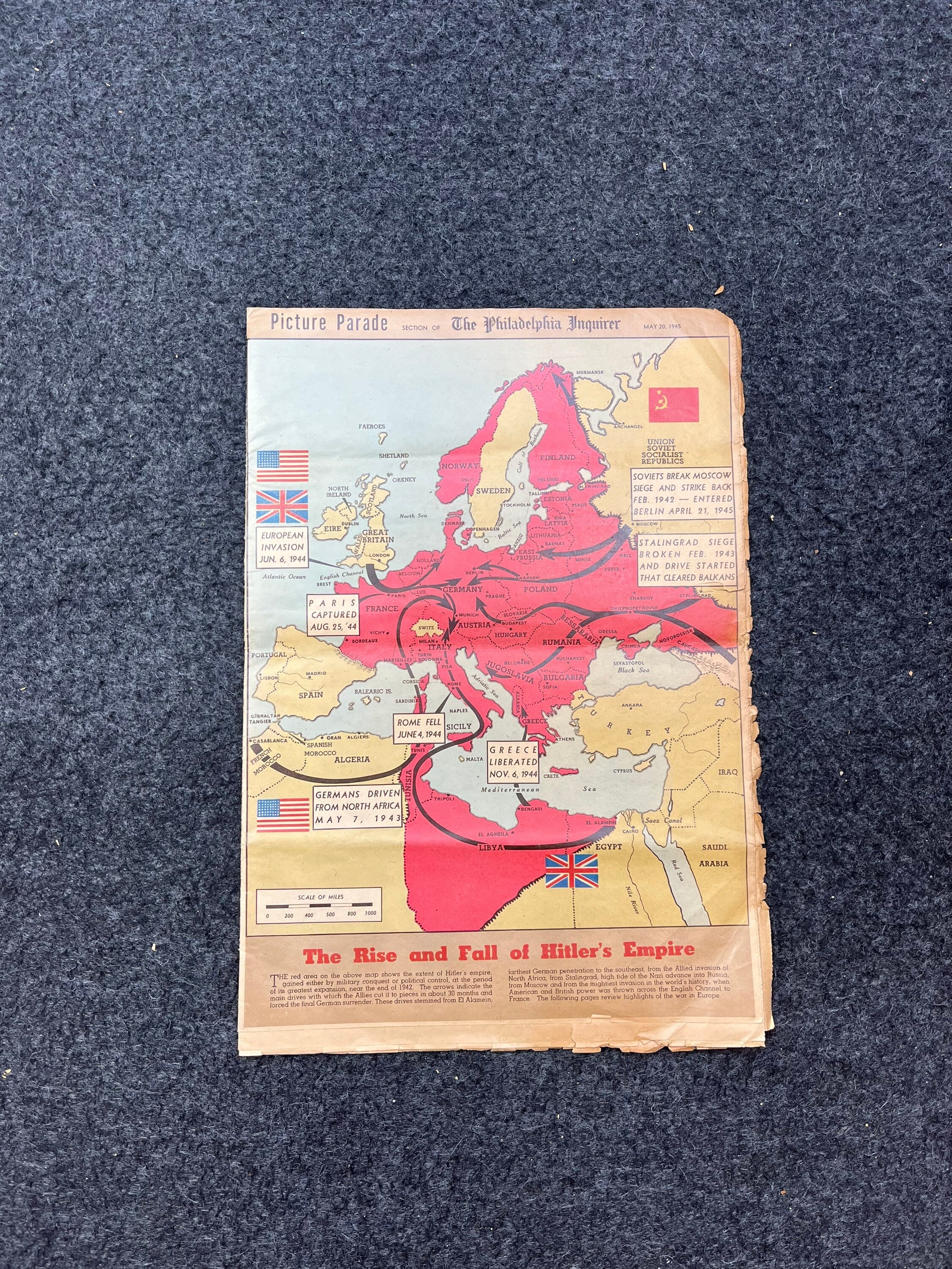 1945 WW2 Rise and Fall of German Empire, WW2 Maps Wall Decor, World Wa ...