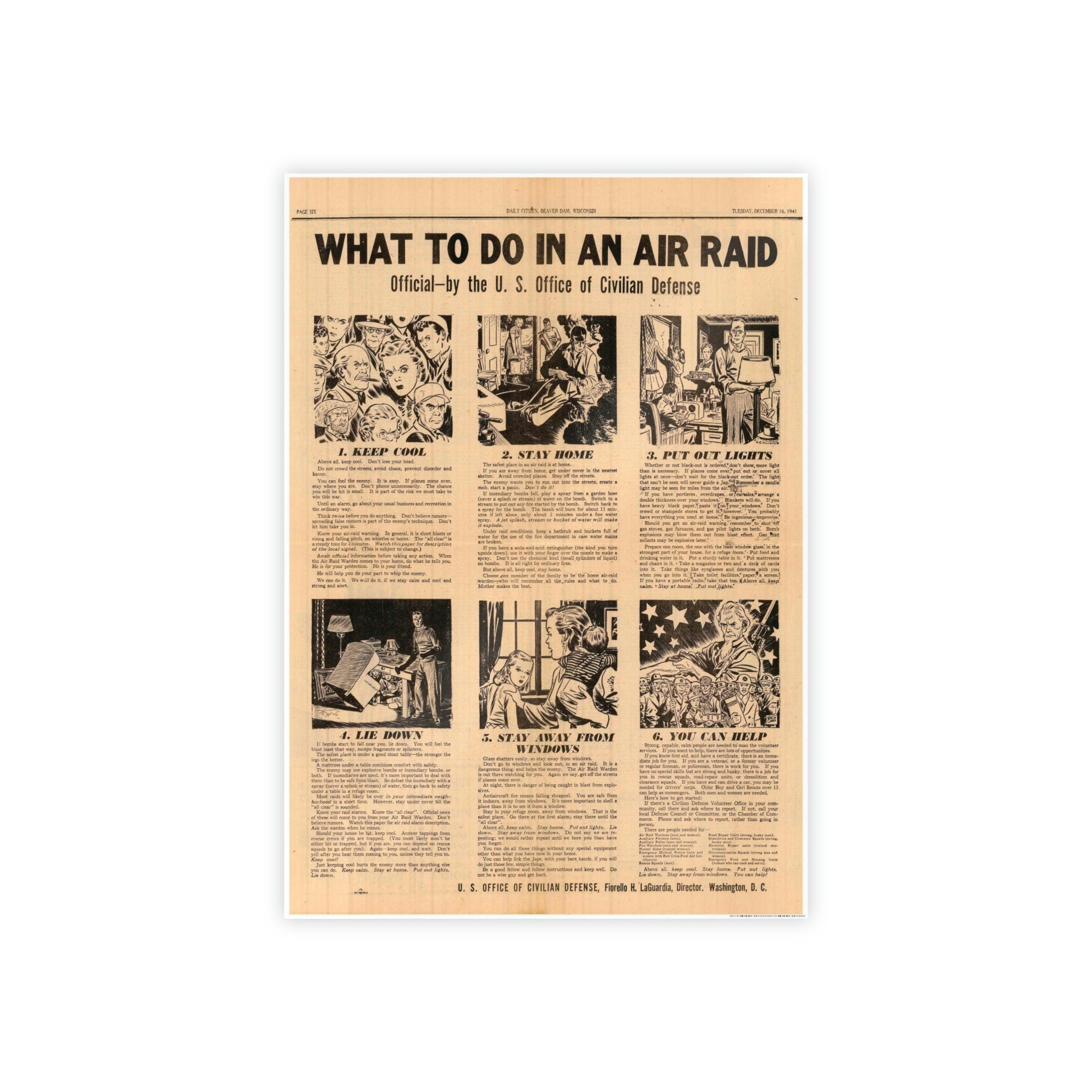 1941 WW2 Air Raid Poster, WW2 Memorabilia, US Army Decor, Newspaper Re ...